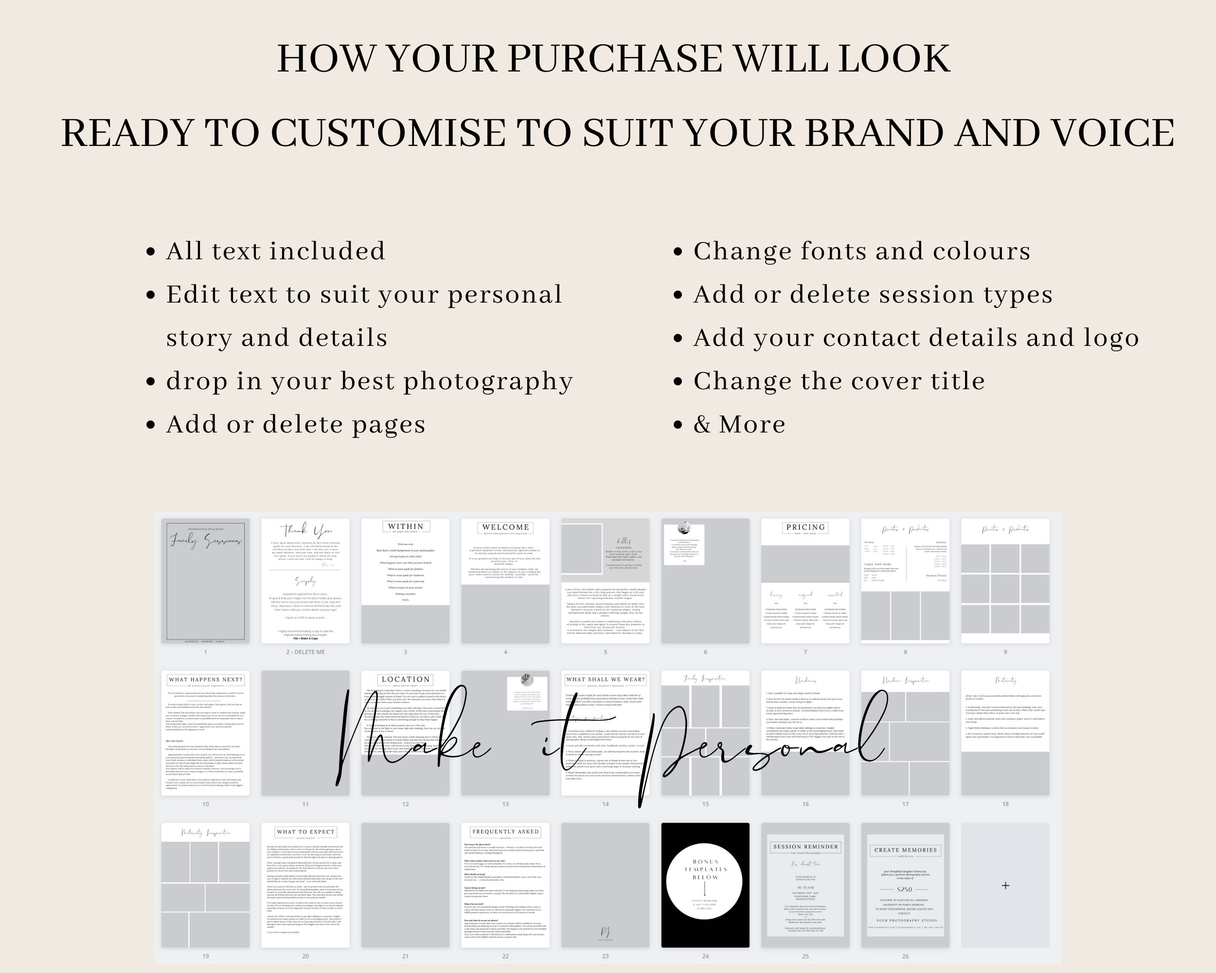 Photography Session Guide Template for Canva, Photography What to Wear ...