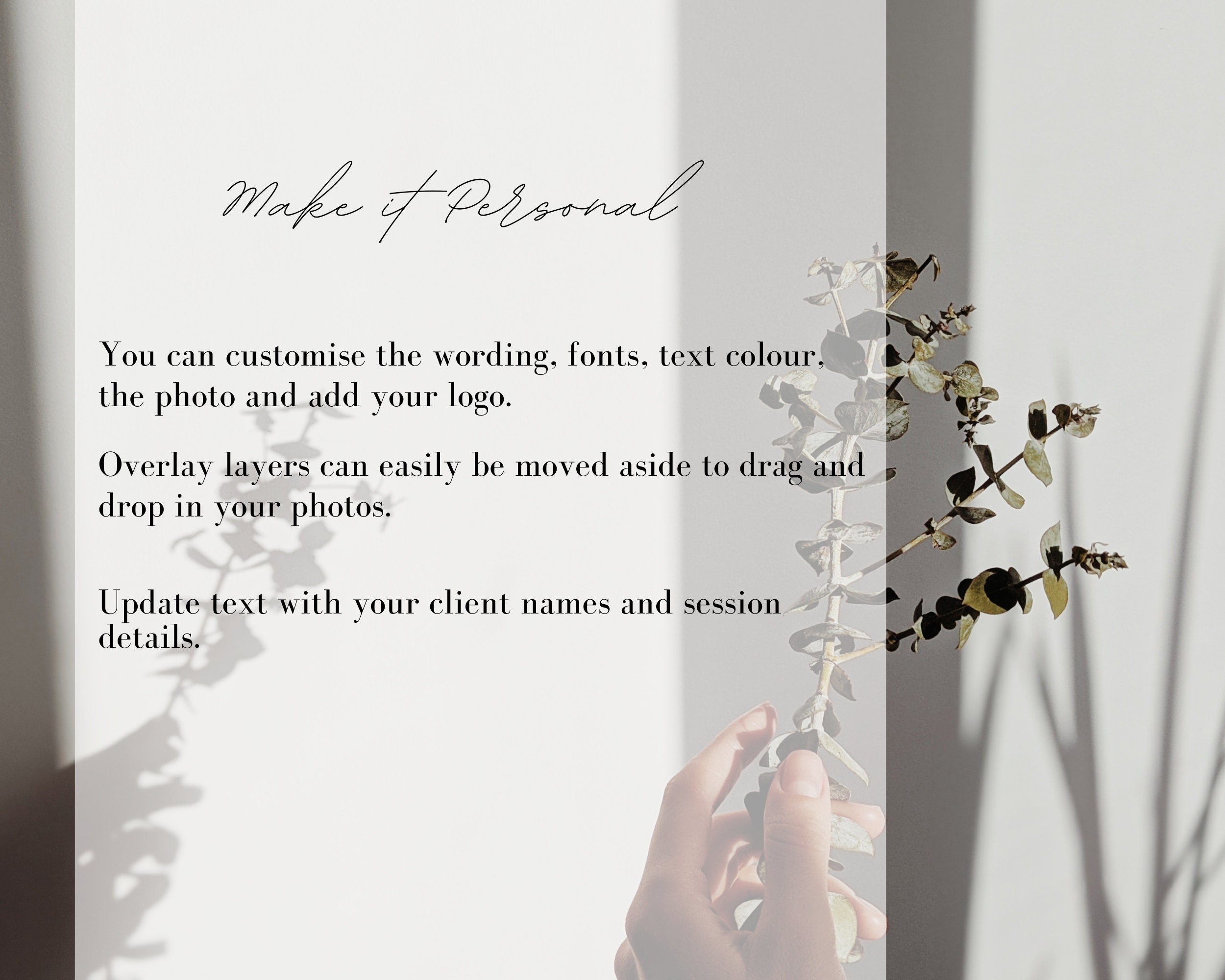 Session Reminder Templates for Photography, Customisable Session ...