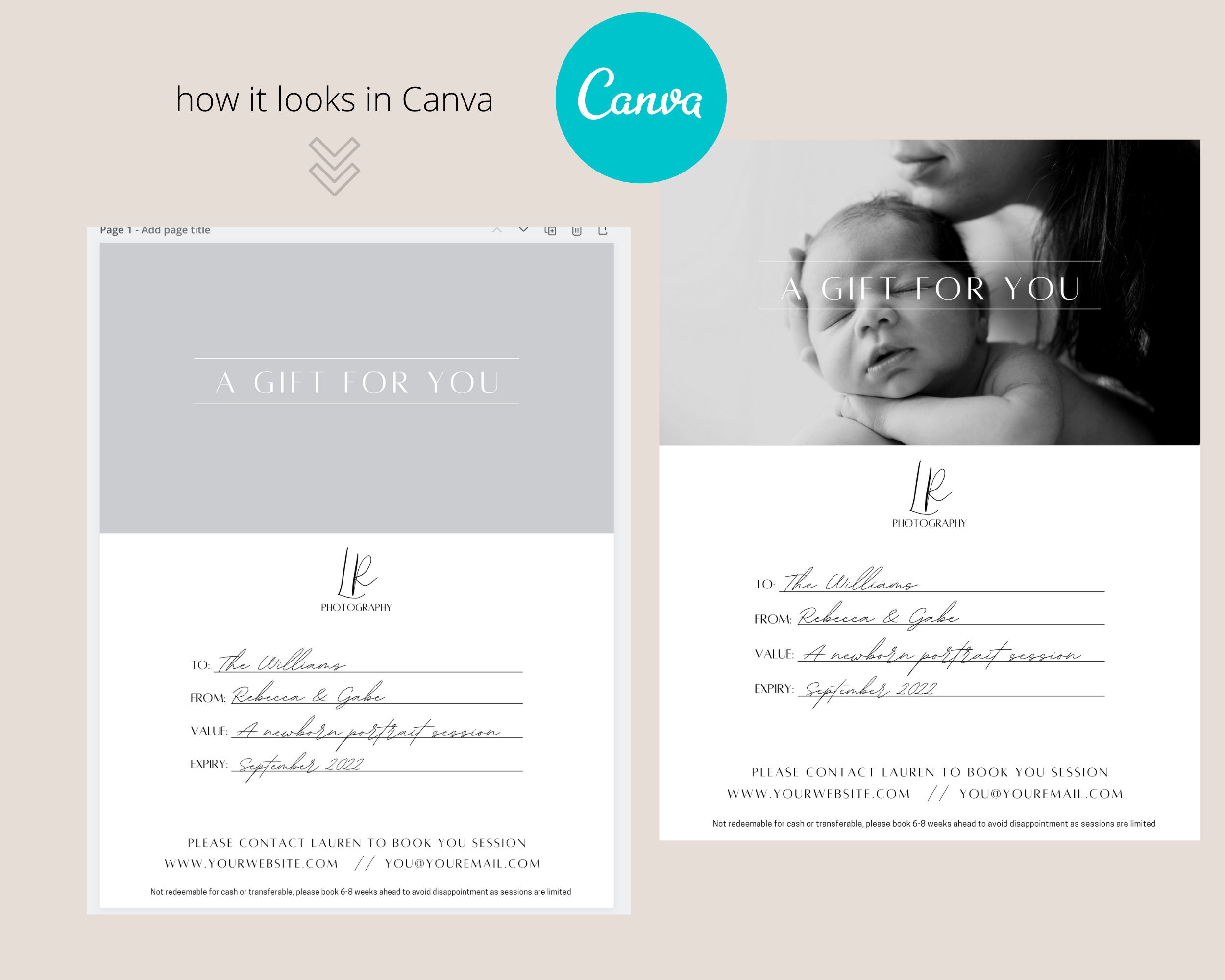 Email Gift Certificate for Photographers, E Gift Card Templates ...