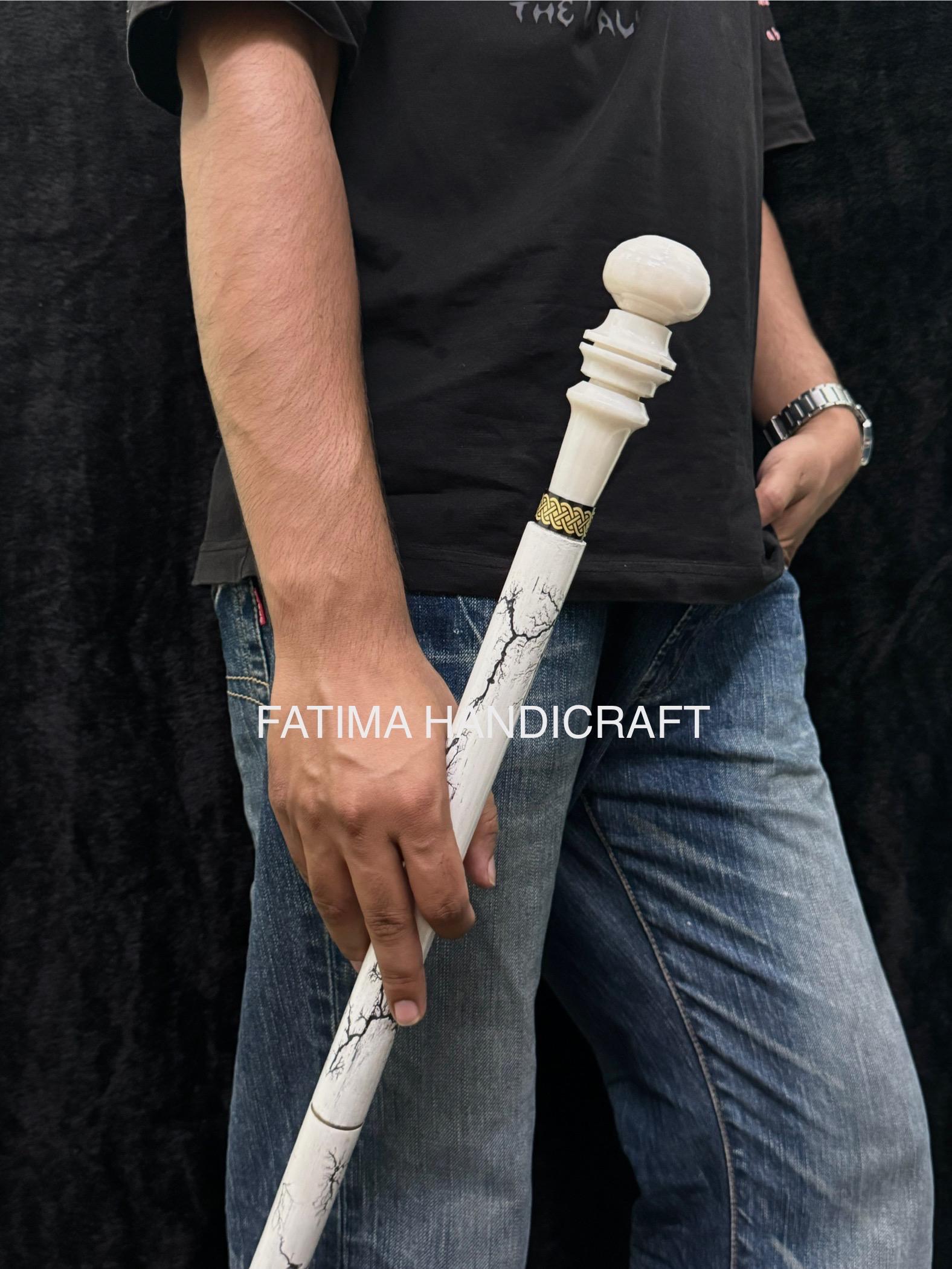 White Wizard Walking Cane: Crystal Knob, Carved Wooden Stick - Etsy