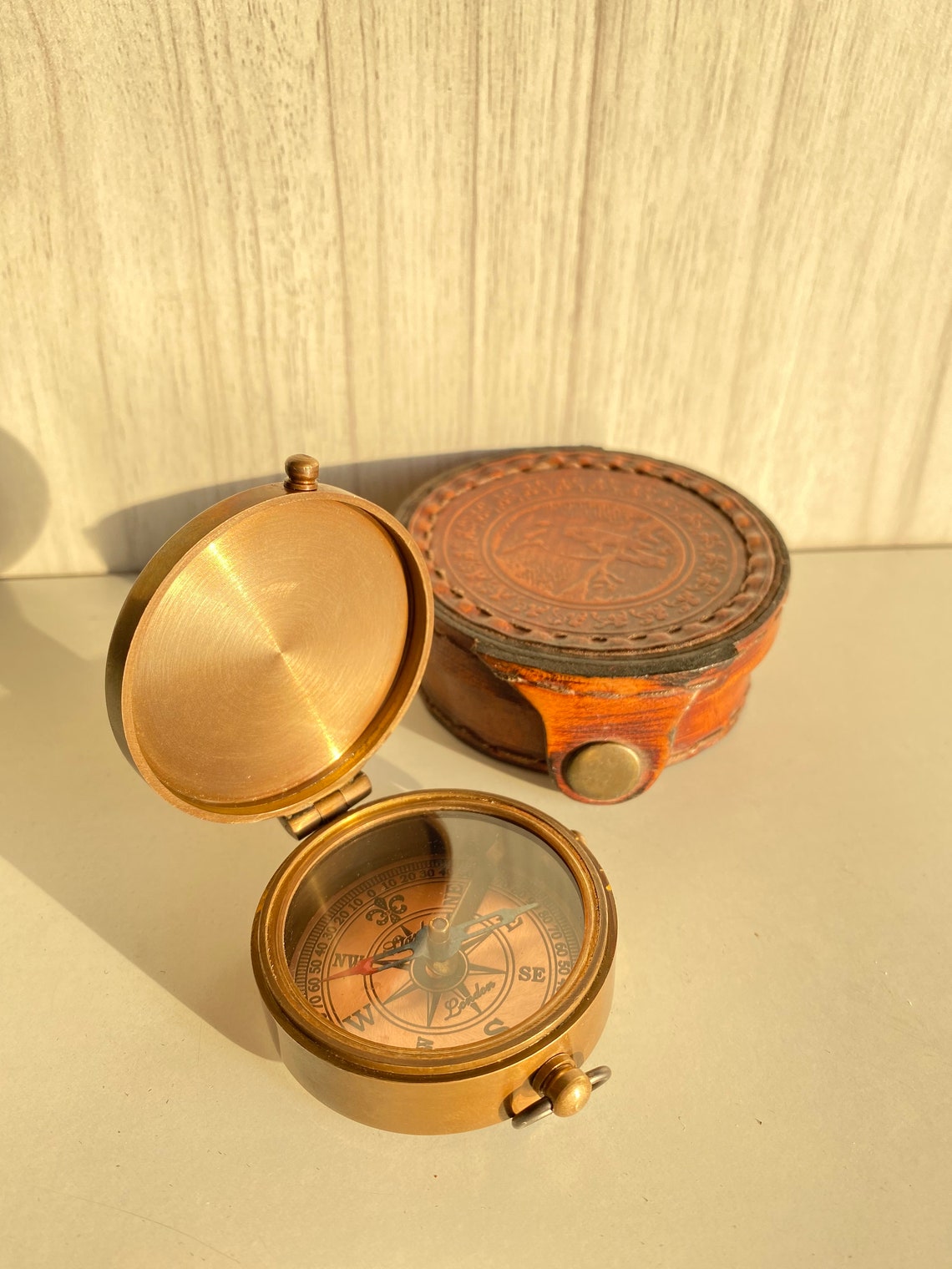 Handmade Brass Compass with leather Case Nautical Gift A | Etsy