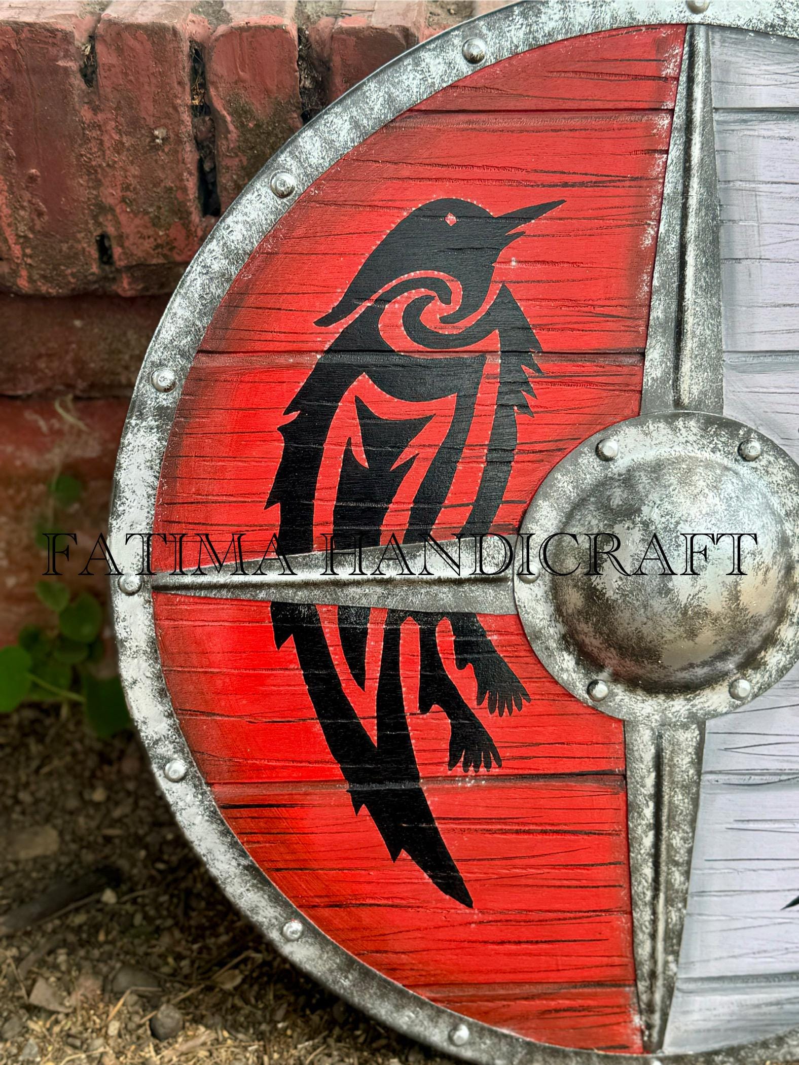 Wooden Viking Shield | Raven Norse Mythology Cosplay Decor Medieval ...
