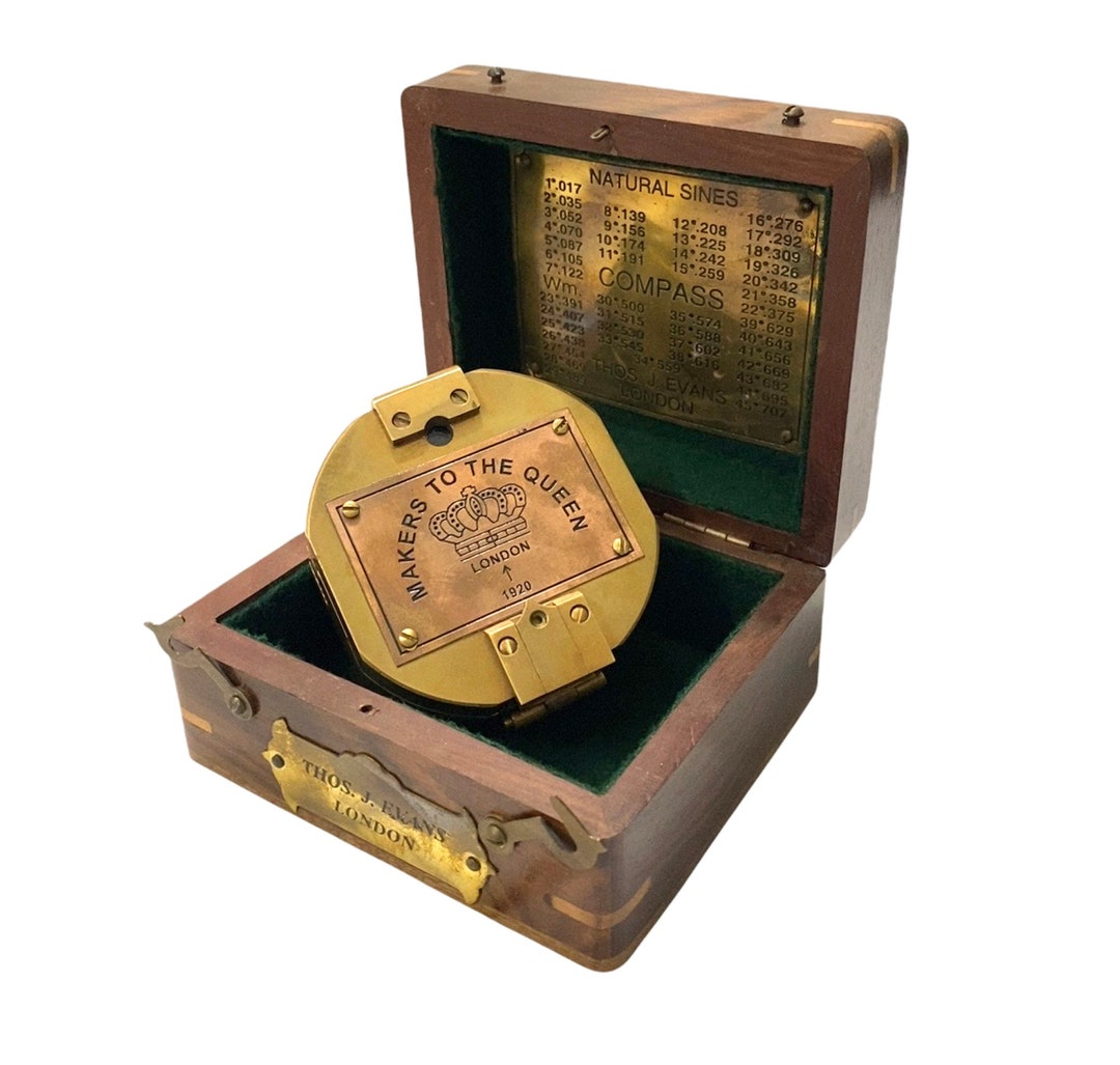 Brass Antique Finish Brunton Compass With Wooden Box,pocket Compass ...