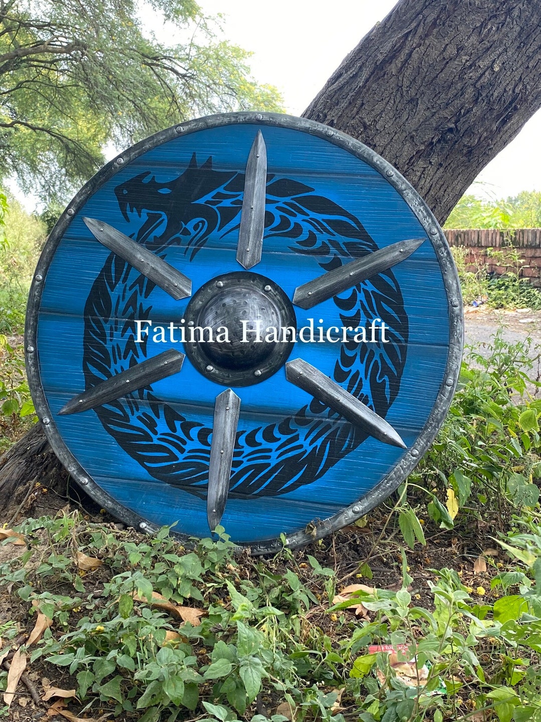Blue Antique Finish Viking Dragon Shield, Medieval Viking Shield ...
