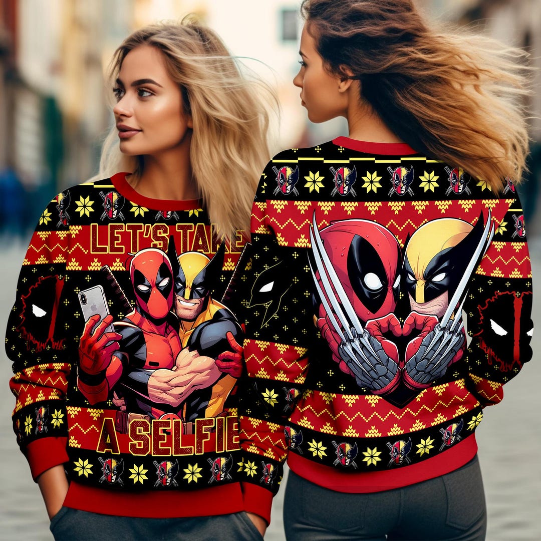 Deadpool Wolverine Ugly Christmas Sweater Funny 3D Print MCU Superhero ...
