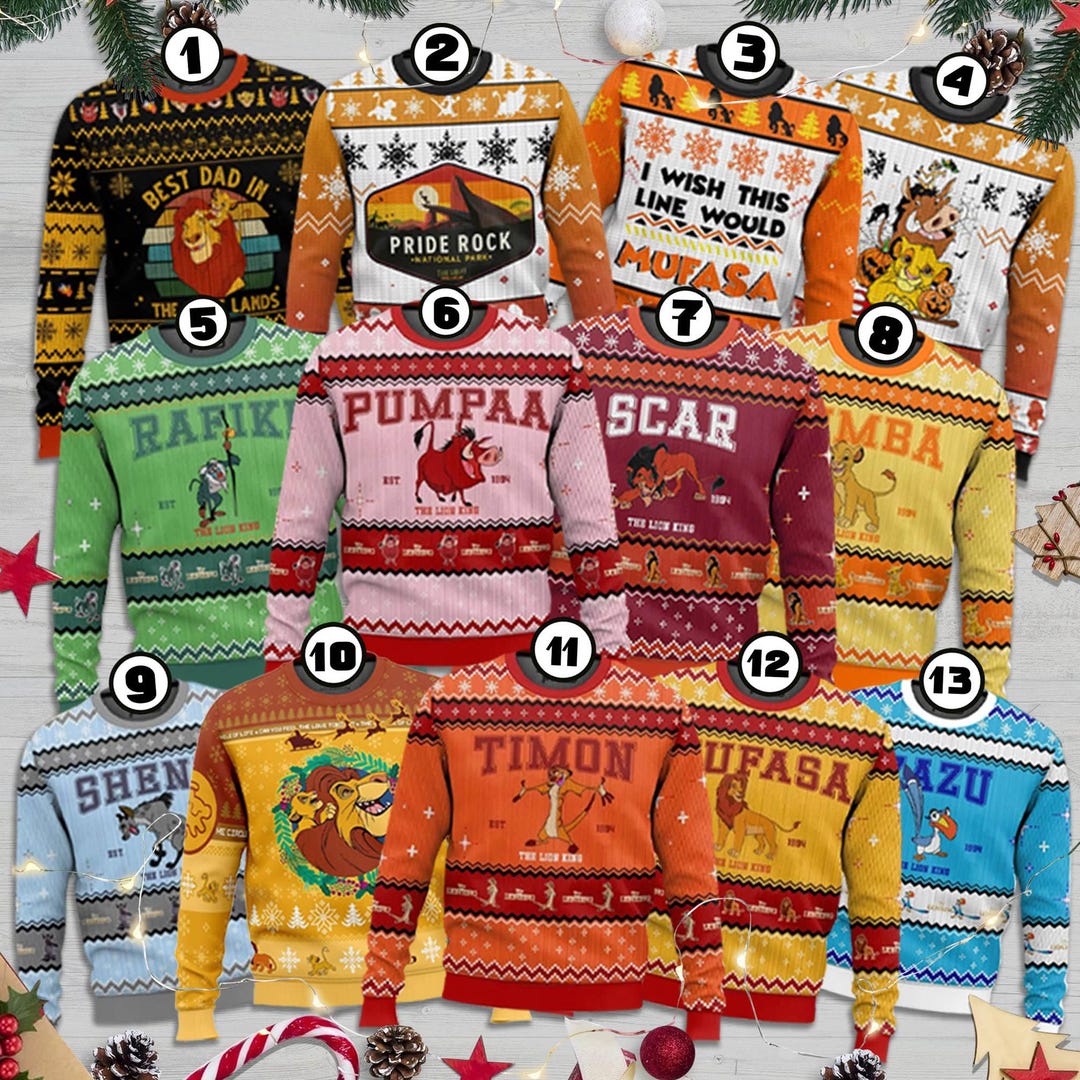 The Lion King Characters Ugly Sweater, Simba Mufasa Pumbaa Timon ...