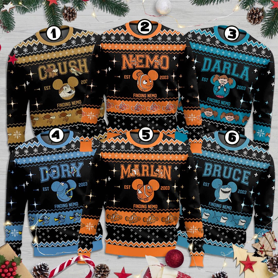 Finding Nemo Ugly Sweater, Nemo Dory Marlin Christmas Sweatshirt ...