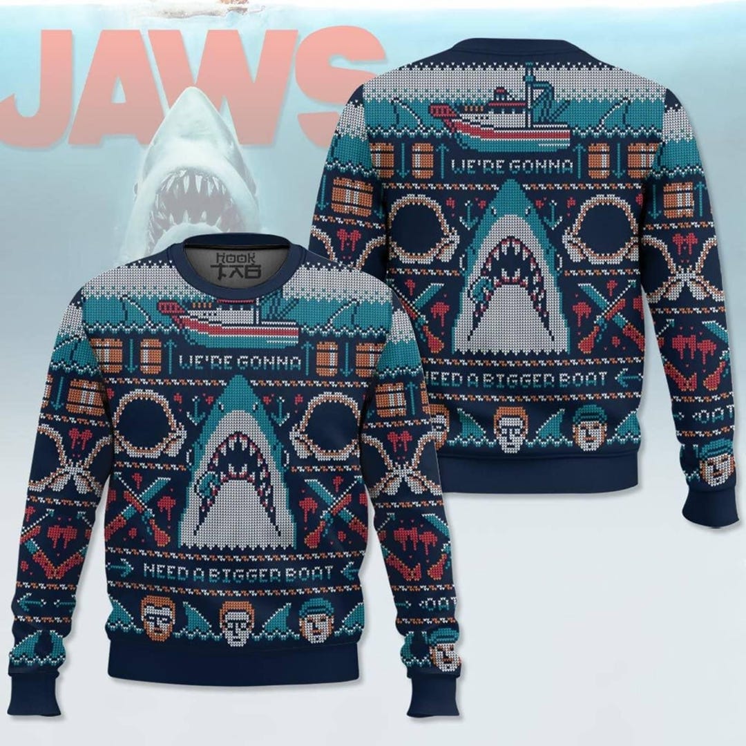 Jaws We're Gonna Need a Bigger Boat Christmas Ugly Sweater, Shark ...