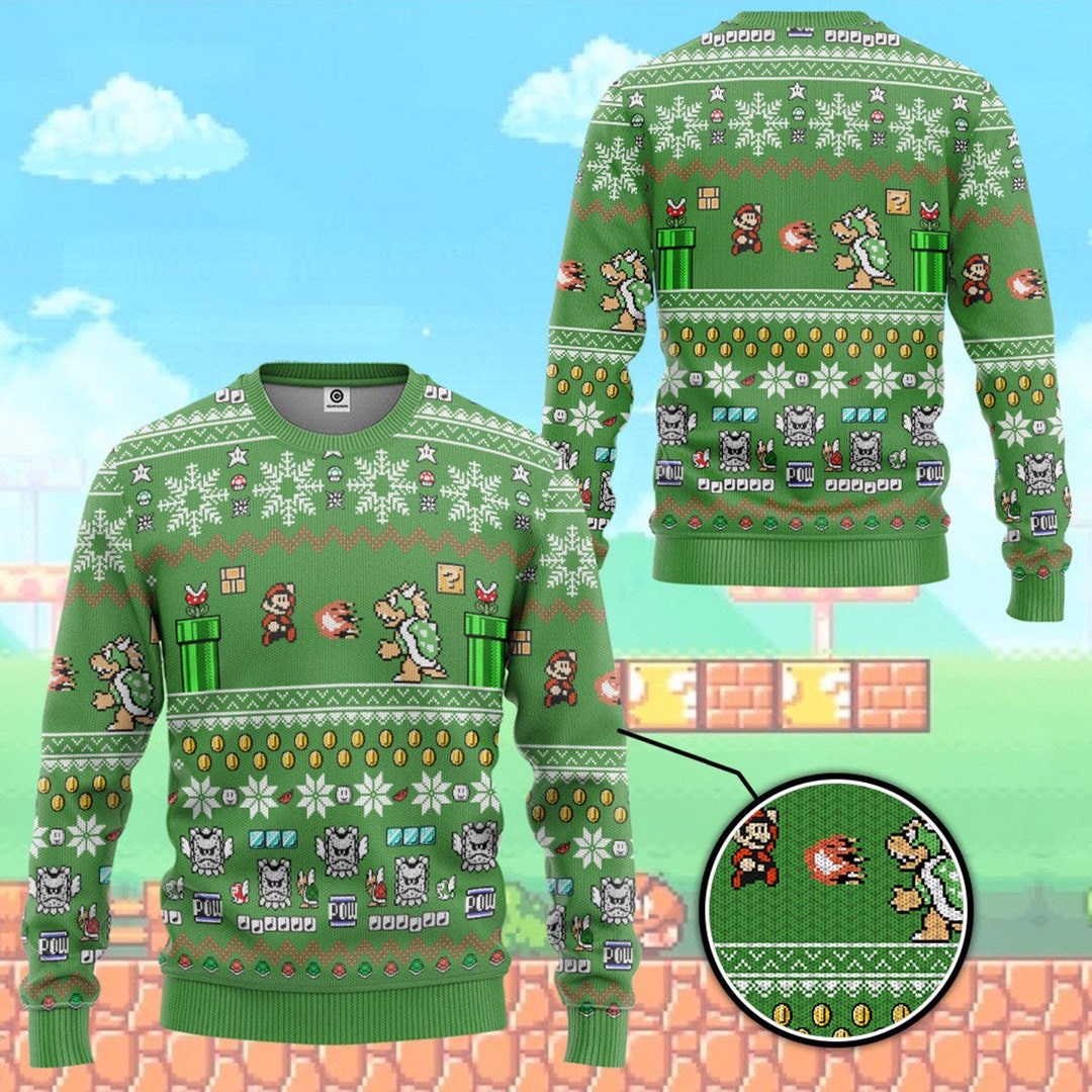 Super Mario Bros Bowser Ugly Christmas Sweatshirt Super Mario Luigi ...