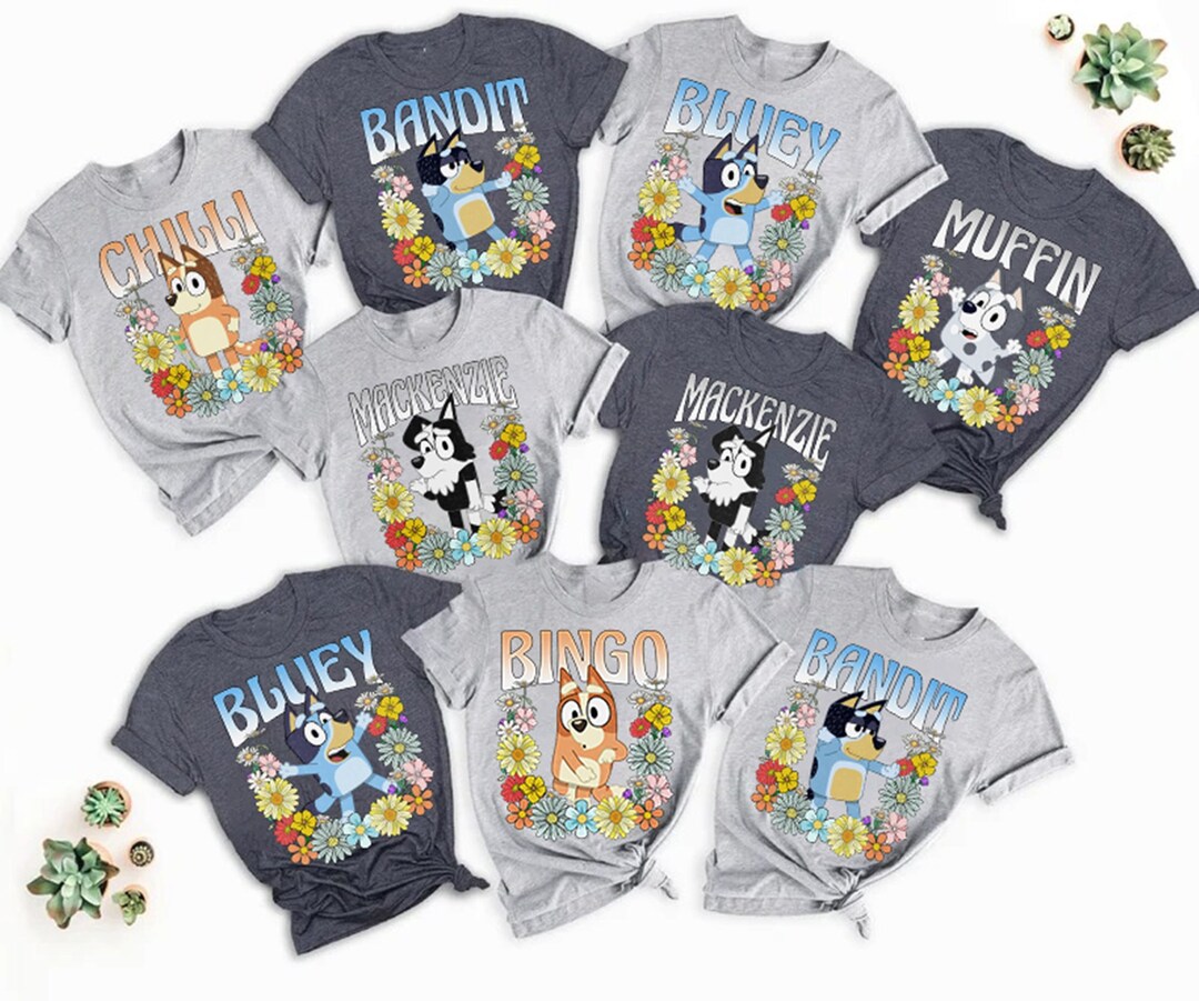 Floral Bluey Shirt Blue Dog Family Shirt Bluey and Bingo Shirt Bandit ...