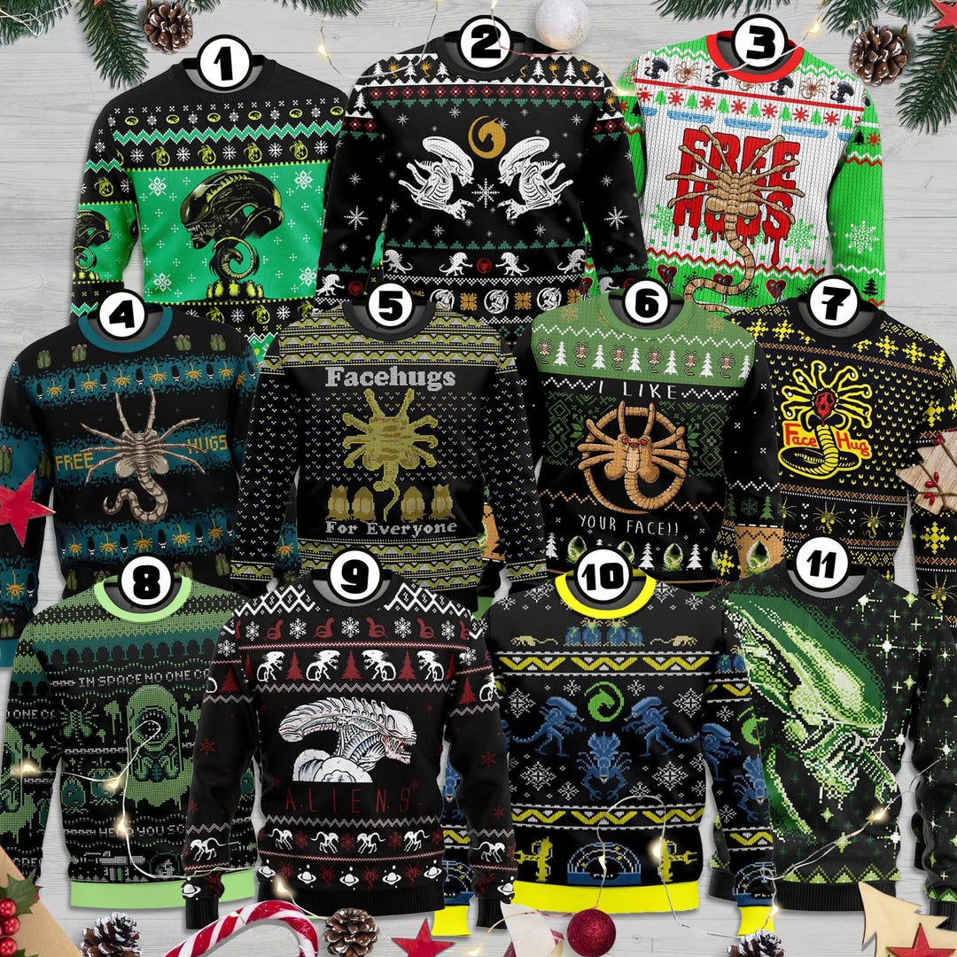 Aliens Ugly Christmas Sweater, Alien 1979 Sweatshirt, Horror Movie ...