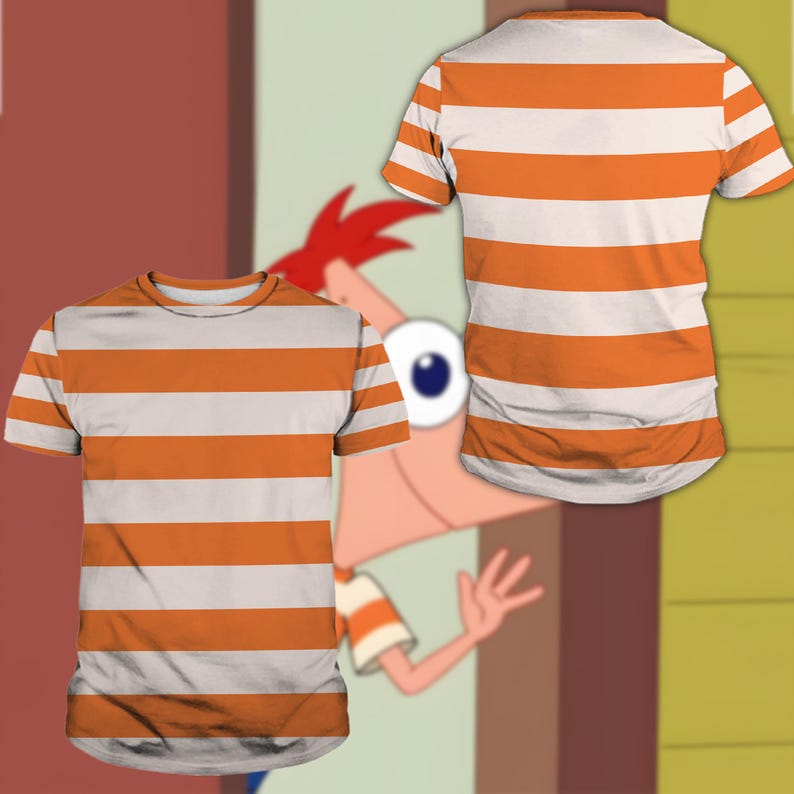 Phineas Cosplay Shirt, Orange Striped Phineas and Ferb Tee, Funny ...