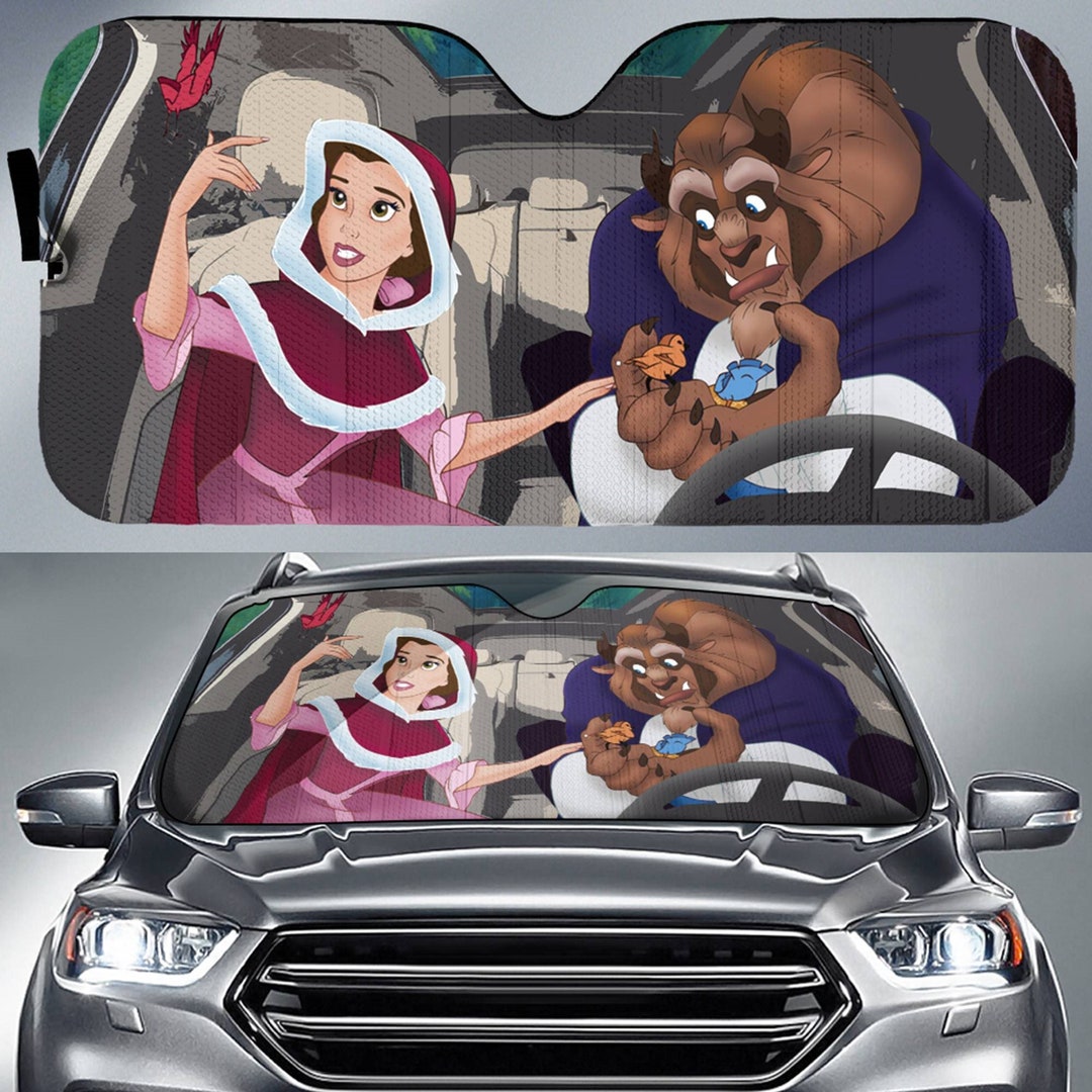 Beauty and the Beast Cartoon Car Sun Shade Belle Princess and Adam the ...