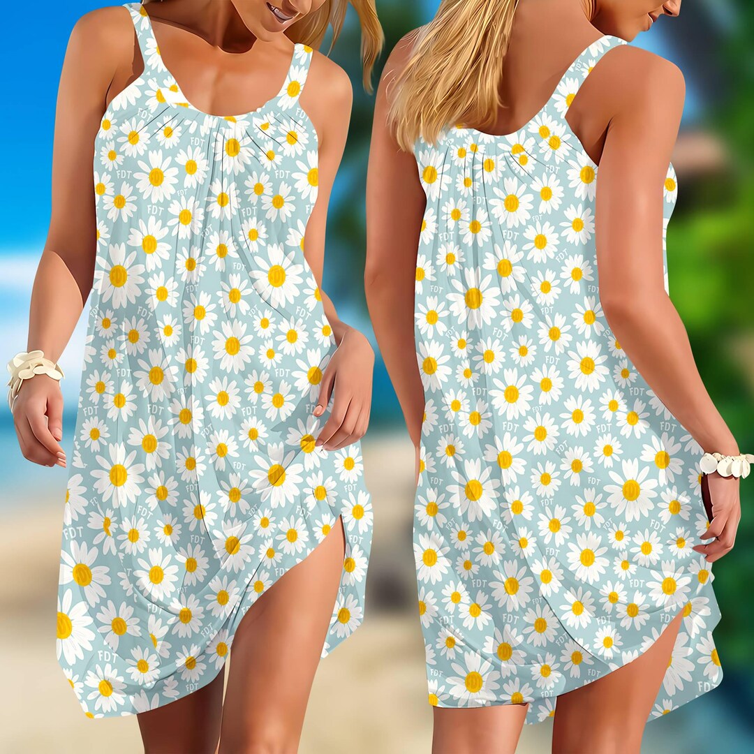 FDT Subtle Daisy Flower Summer Dress, Anti Trump Floral Sling Summer ...