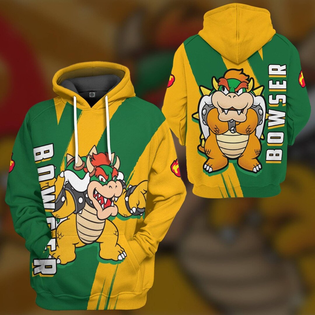 Happy Bowser Custom Name Full Over Print 3D Hoodie Super Mario Bowser ...
