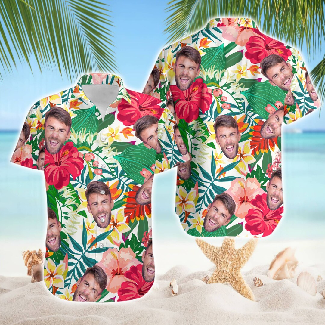 Tropical Pattern Hawaiian Beach Shirt Personalized Photo Floral Hawaii ...