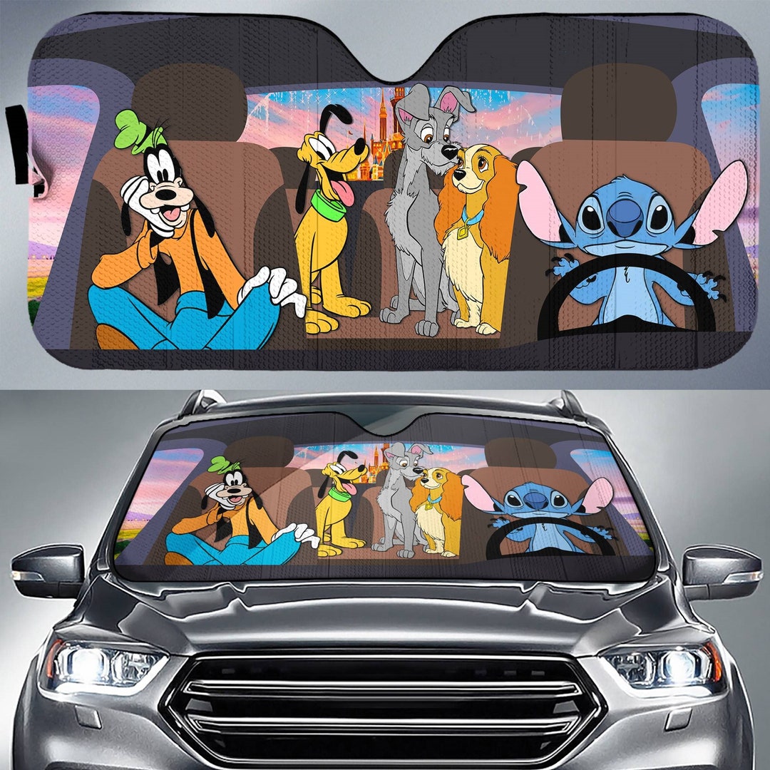 Stitch and Goofy Car Sun Shade Stitch Cartoon Car Sun Shade Disneyland ...