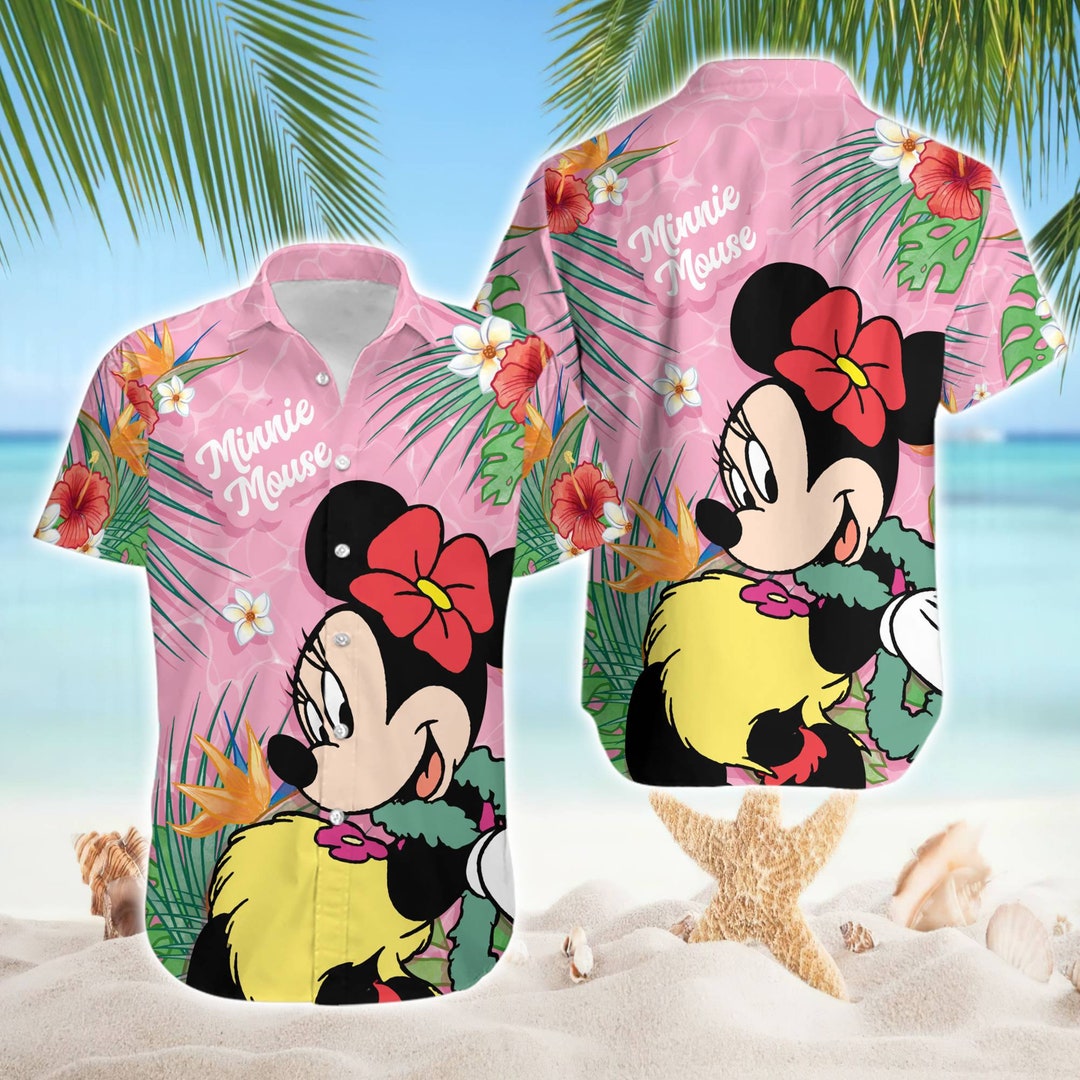 Minnie Mouse Aloha Tropical Palm Tree Floral Hawaii Shirt Minnie ...