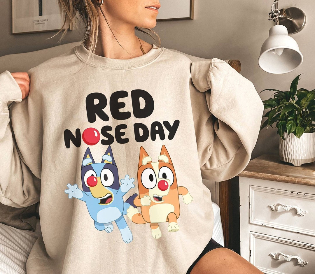 Bluey Red Nose Day 2024 Shirt Bluey Bingo Red Nose Shirt Bluey Family ...