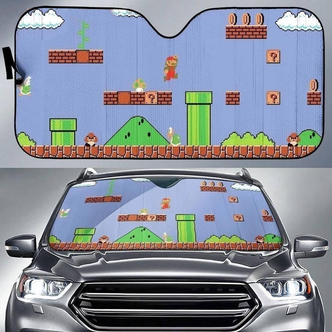 Retro Super Mario Mural Auto Sun Shades, Mario Bros Car Windshield ...
