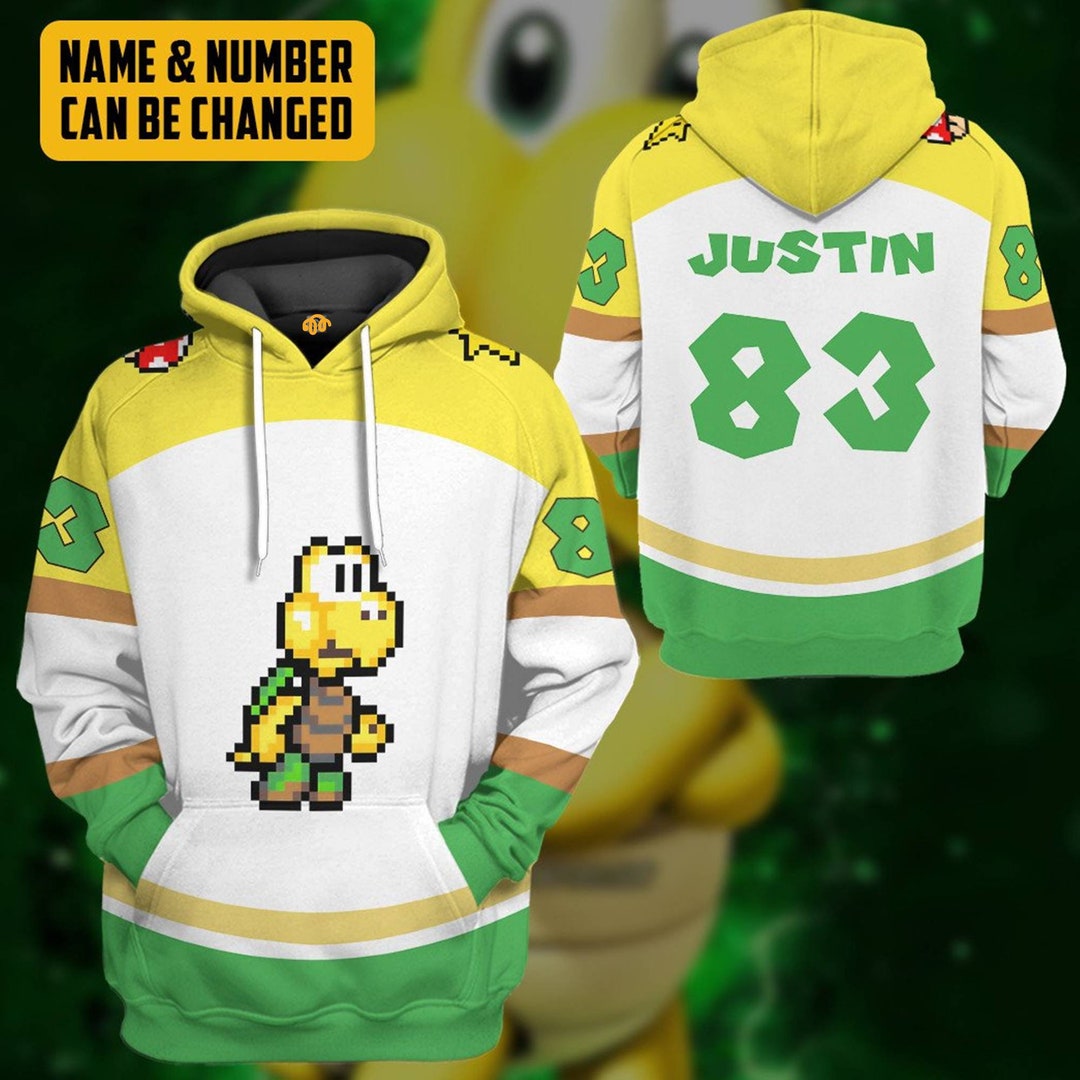Green Koopa Troopa Sports Custom Name Full Over Print 3D Hoodie Koopa ...