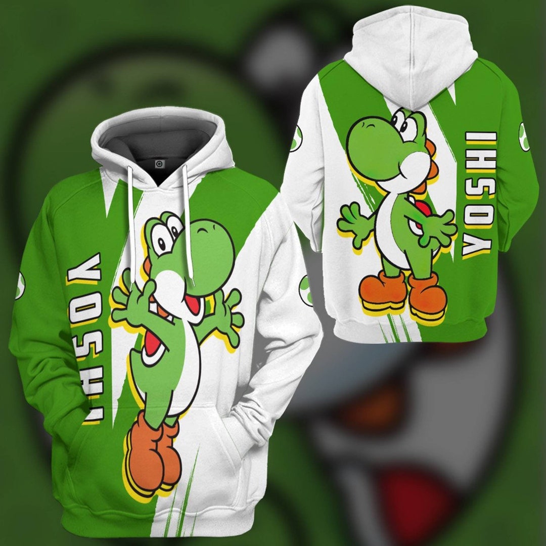 Happy Yoshi Custom Name Full Over Print 3D Hoodie Super Mario Yoshi ...