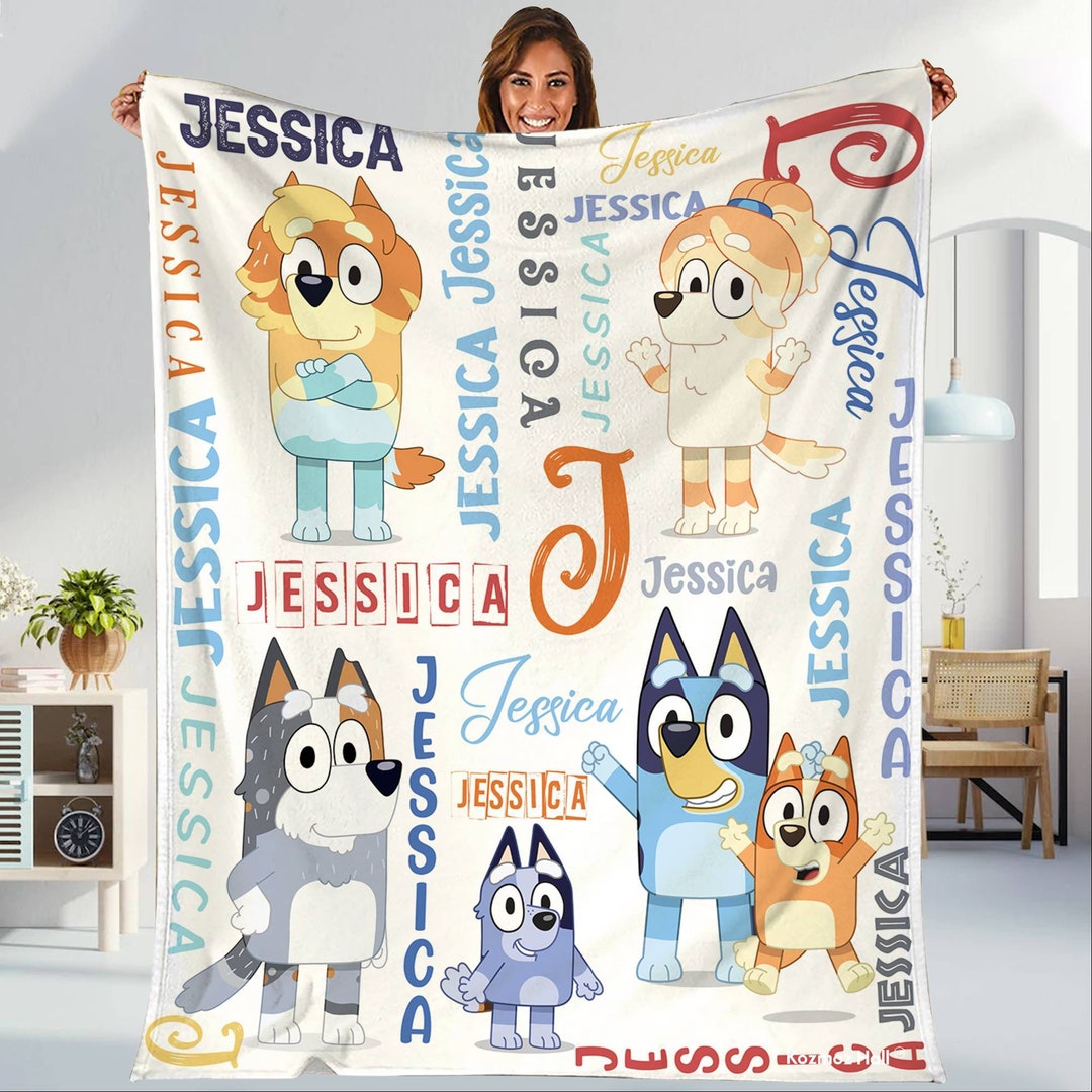 Personalized Bluey Blanket, Bluey Family Soft Cozy Fleece Throw ...