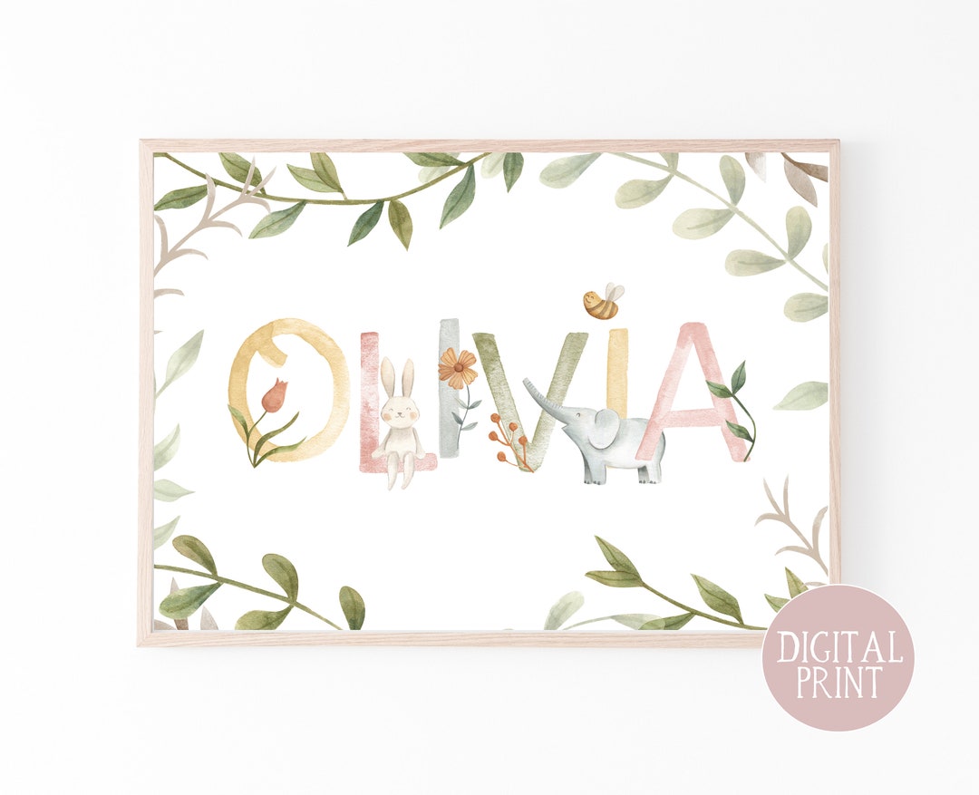 Personalised Baby Name Print, DIGITAL FILE, Animal Nursery Decor, Baby ...