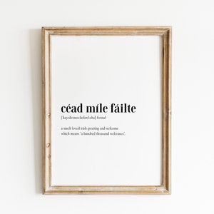 Cead Mile Failte Print, Cead Mile Failte Definition Print, Irish Gift ...