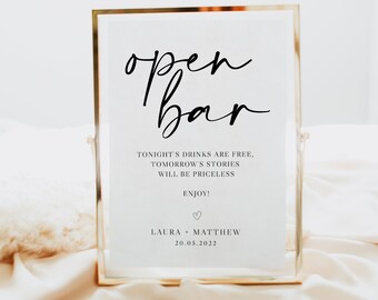 Open Bar Wedding Sign Wedding Sign Hangover Lasts a Day - Etsy