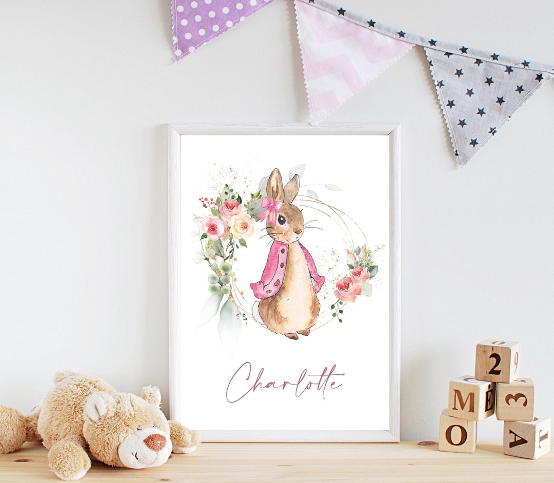 Personalised Pink Peter Rabbit Print, Editable File, Nursery Decor, New ...