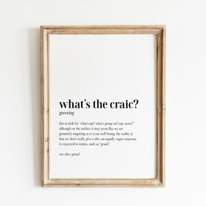 What's the Craic Print, What's the Craic Definition Print, Irish Gift ...