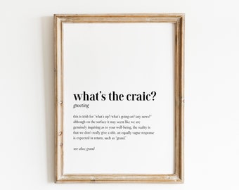 What's the Craic Definition Irish Art Poster Irish Decor, Irish Slang ...