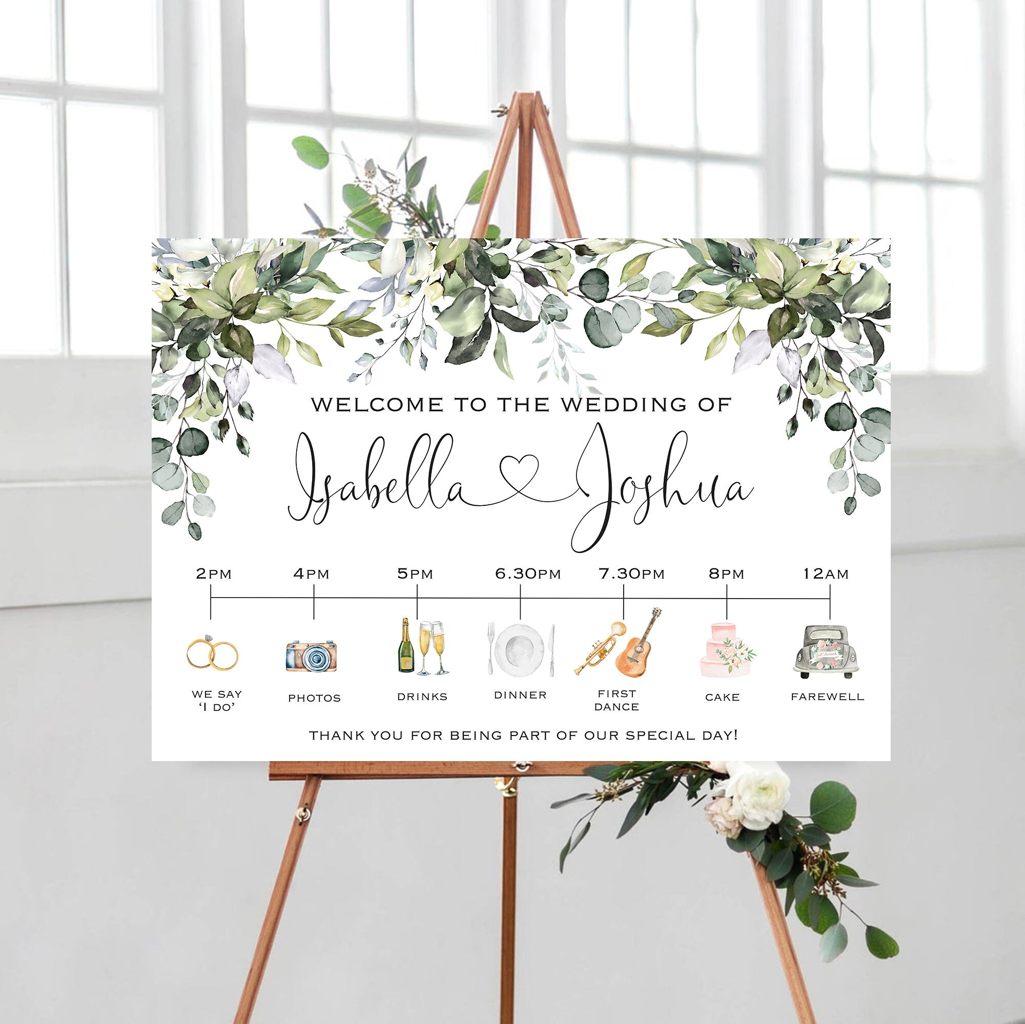 Wedding Timeline Sign Wedding Welcome Sign Greenery Wedding | Etsy