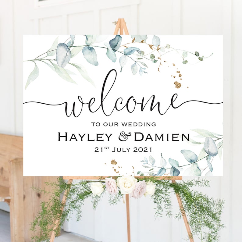 Wedding Welcome Sign Template Eucalyptus Wedding Sign - Etsy