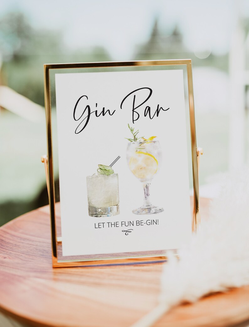Gin Bar Sign Party Bar Sign Watercolor Cocktail Sign Gin | Etsy