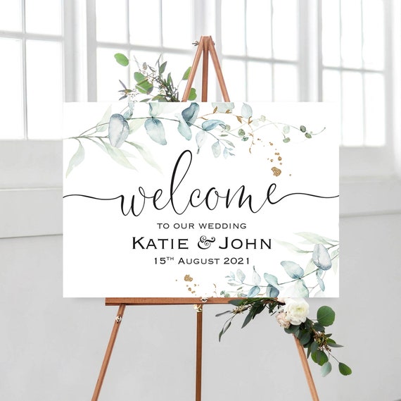 Wedding Welcome Sign Template Eucalyptus Wedding Sign - Etsy