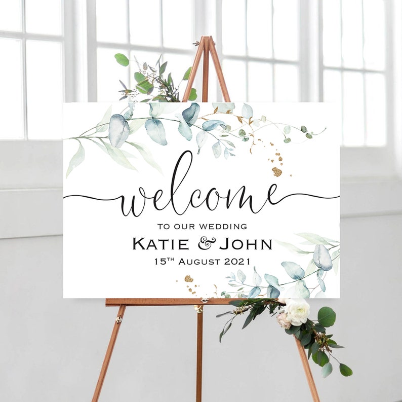 Wedding Welcome Sign Template Eucalyptus Wedding Sign - Etsy