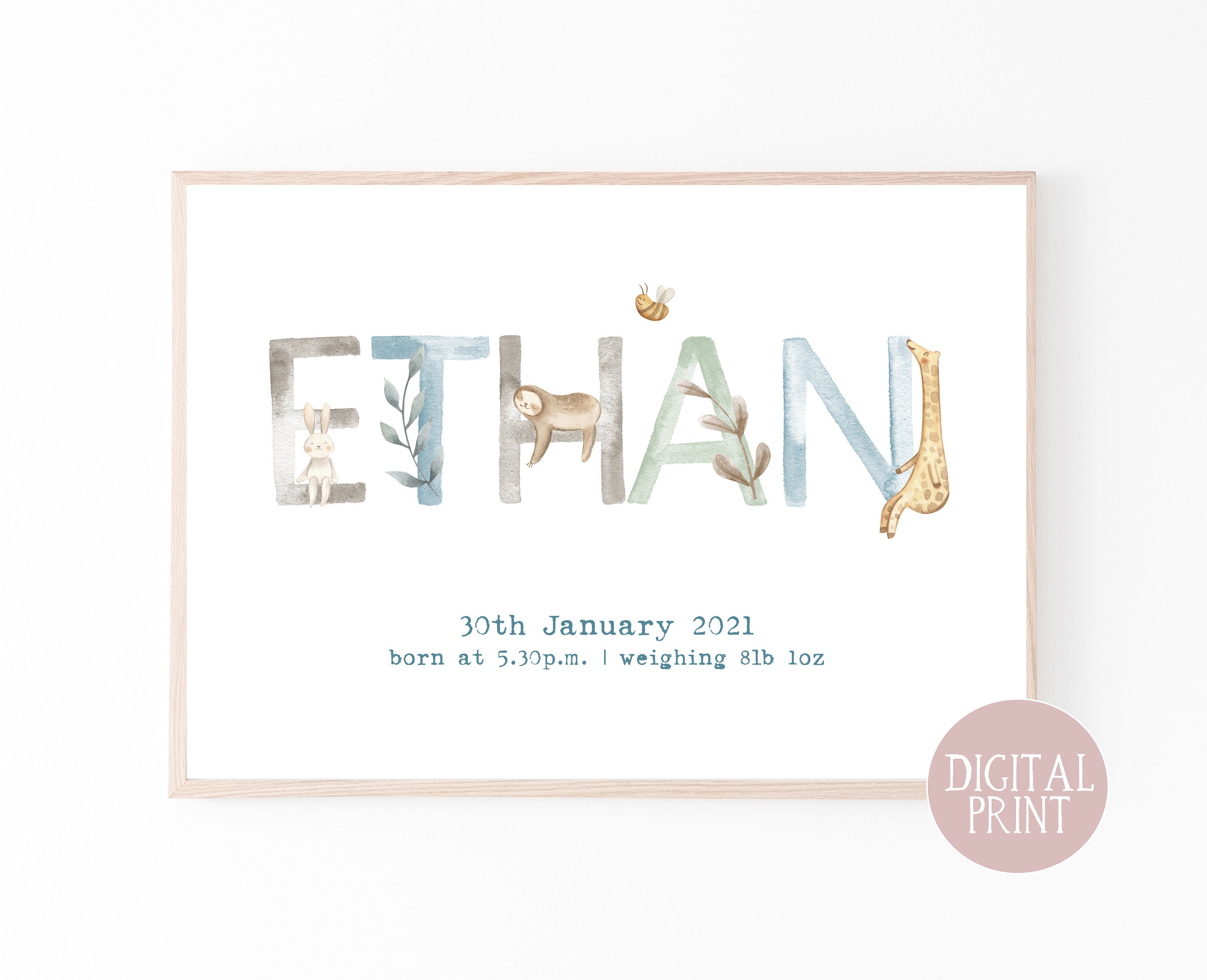 Personalised Baby Name Birth Stat Printable DIGITAL FILE | Etsy