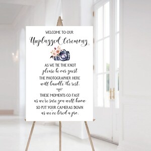 Unplugged Ceremony Sign, Instant Download, No Cameras, Wedding Sign ...