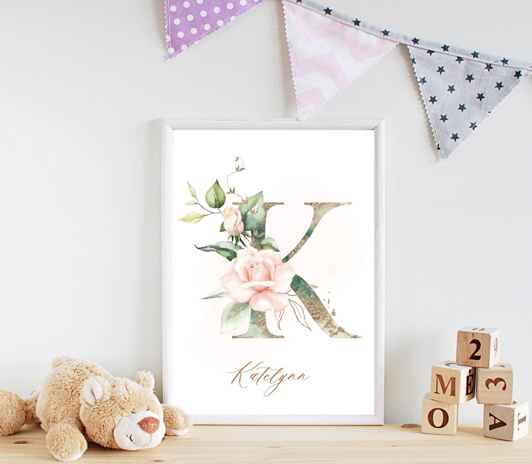 Floral Initial Printable I DIGITAL FILE I Custom Kids Name Poster I ...