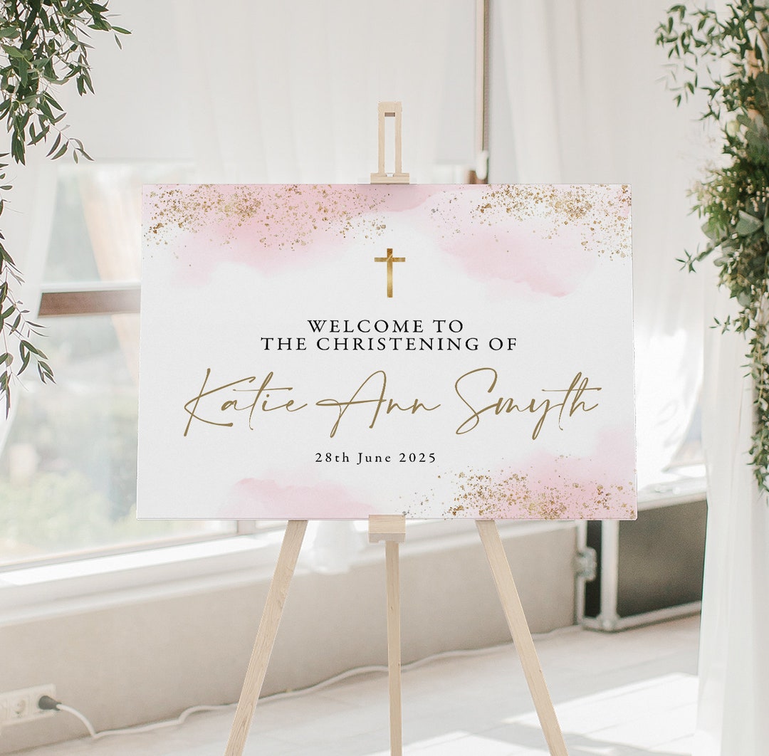 Girls Christening Welcome Sign Template, Christening Sign, Personalised ...