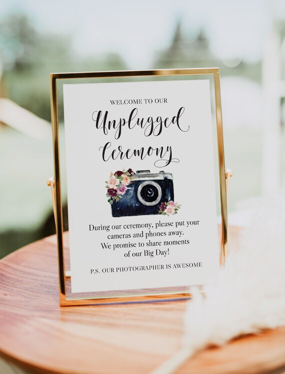 Unplugged Ceremony Sign No Phone Wedding Sign No Camera