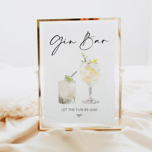 Gin Bar Sign, Party Bar Sign, Watercolor Cocktail Sign, Gin and Tonic ...