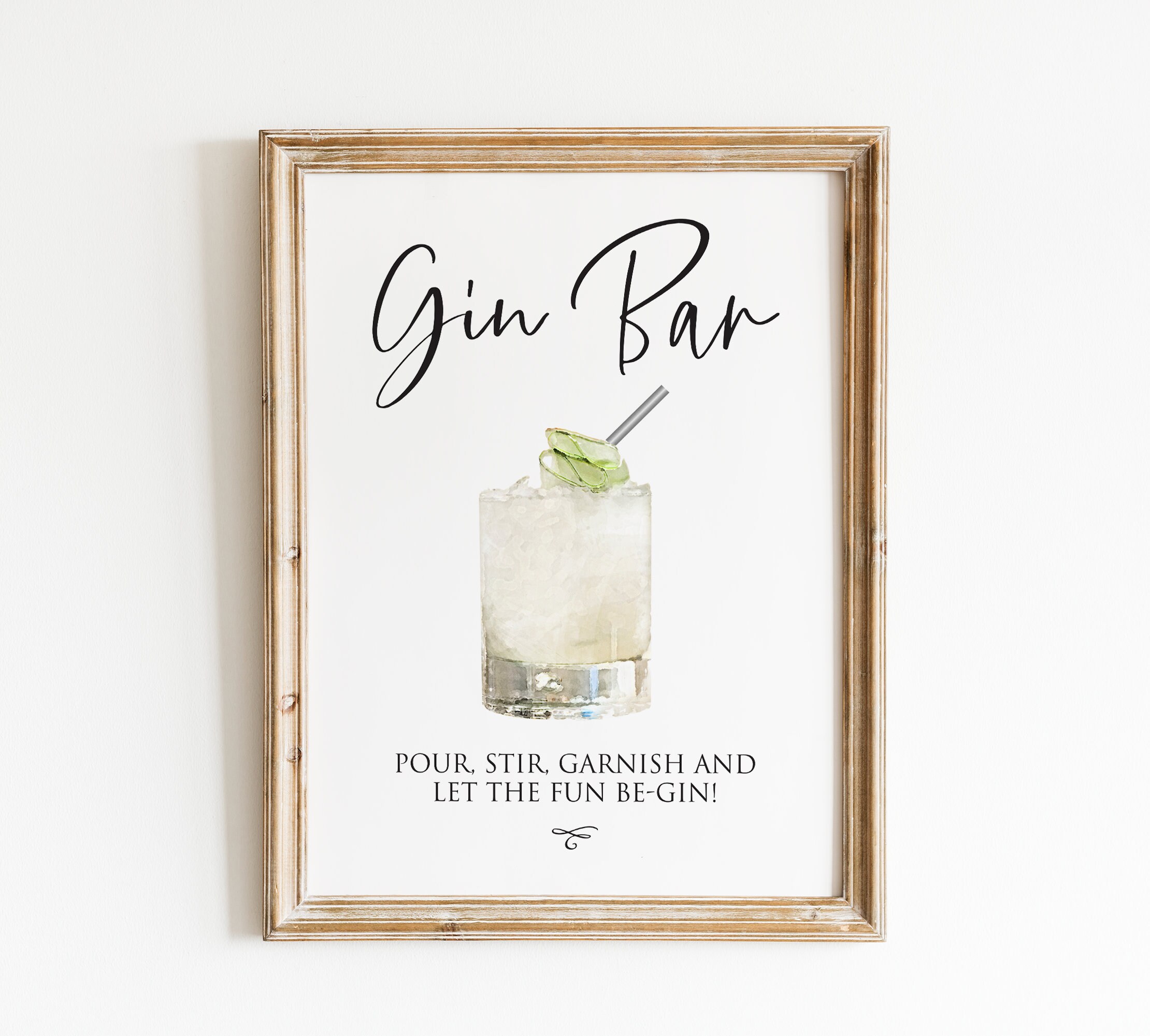 Gin Bar Sign Party Bar Sign Watercolor Cocktail Sign Gin | Etsy