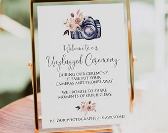 Unplugged Ceremony Sign, Instant Download, Bride and Groom, No Cameras ...