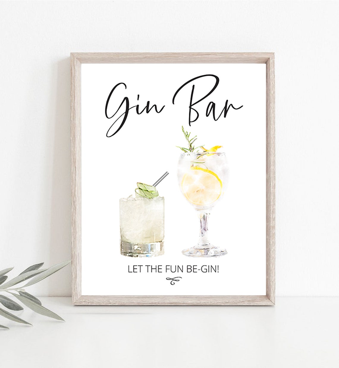 Gin Bar Sign Party Bar Sign Watercolor Cocktail Sign Gin | Etsy