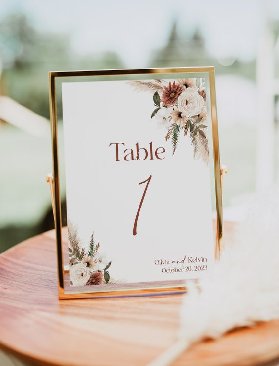 Boho Wedding Table Numbers Printable Editable Template Table - Etsy