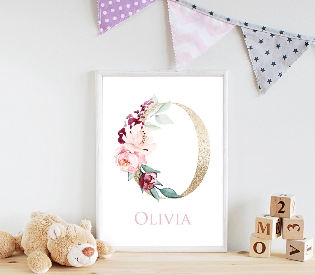 Floral Initial Printable I DIGITAL FILEI Custom Kids Name Poster I ...