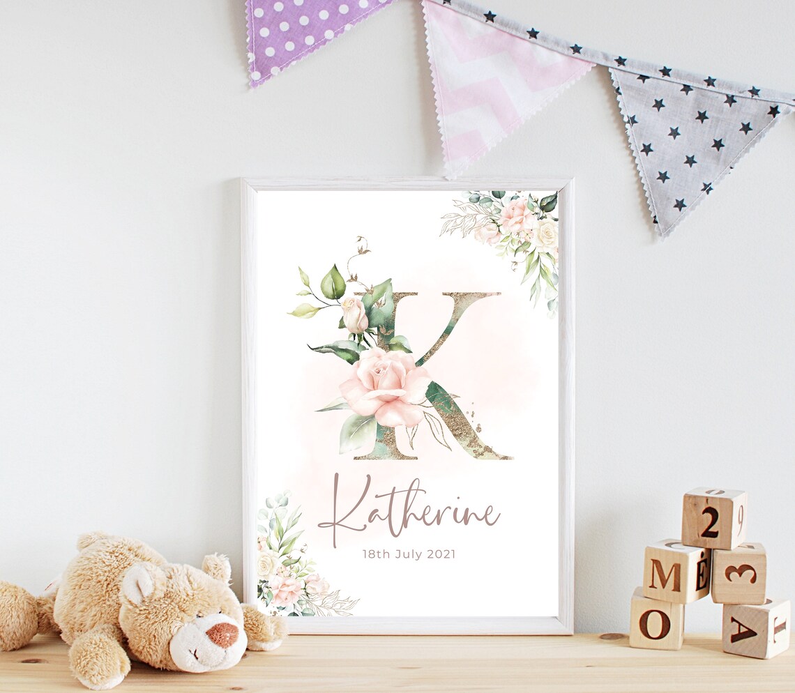 Floral Initial Print I DIGITAL FILE I Custom Kids Name Poster - Etsy